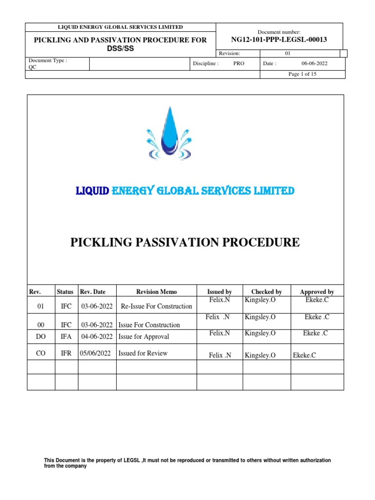 Pickling and Passivation Procedure | PDF | Stainless Steel | Pipe ...
