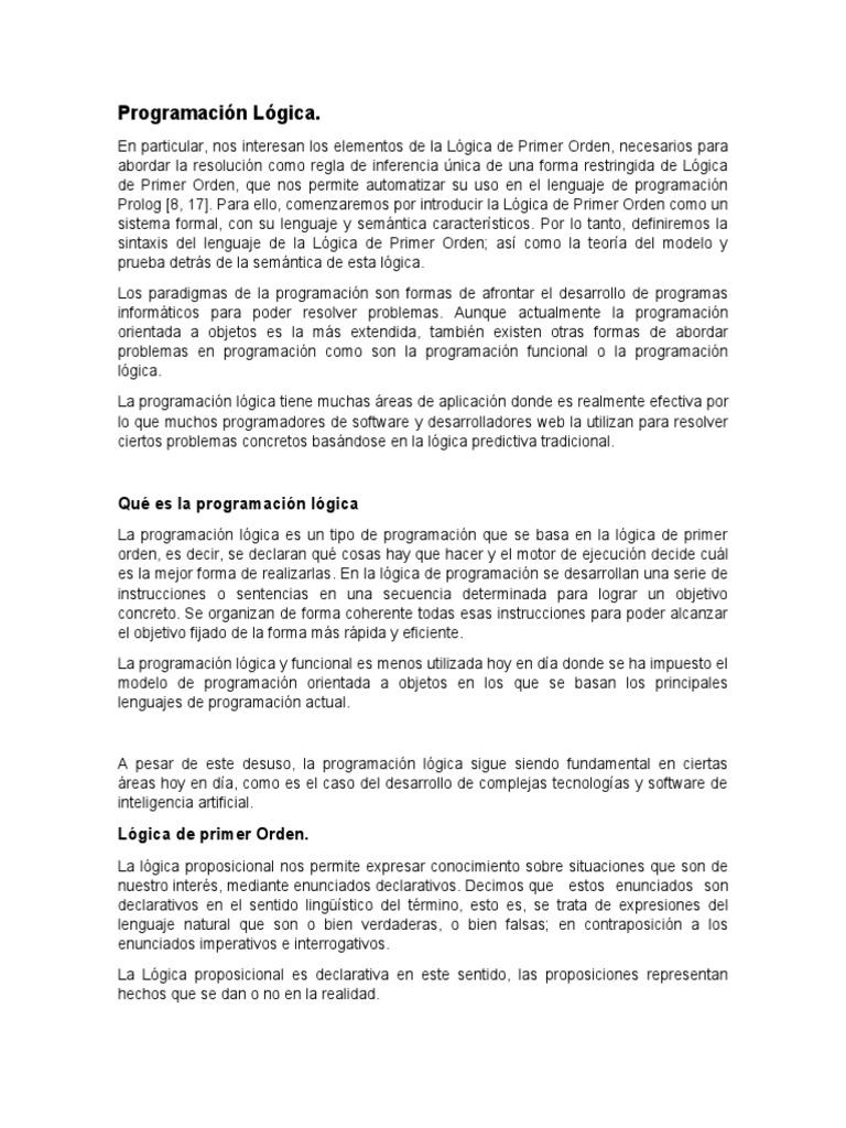 Programación Lógica | PDF | Lógica de primer orden | Programación de ...