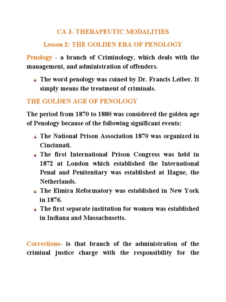 Ca 3 Lesson 2 Golden Era of Penology | PDF | Prison | Penology