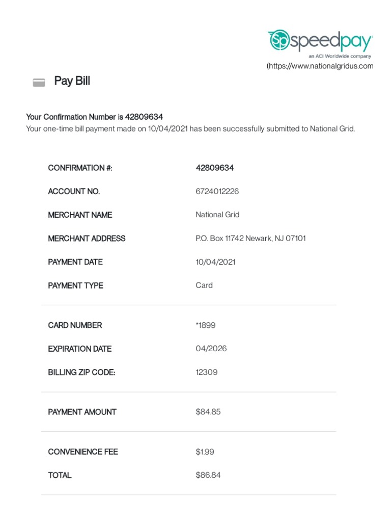 National Grid Payment Oct'21 | PDF