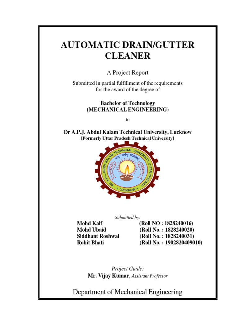Automatic Drain/Gutter Cleaner: A Project Report | PDF | Technology ...