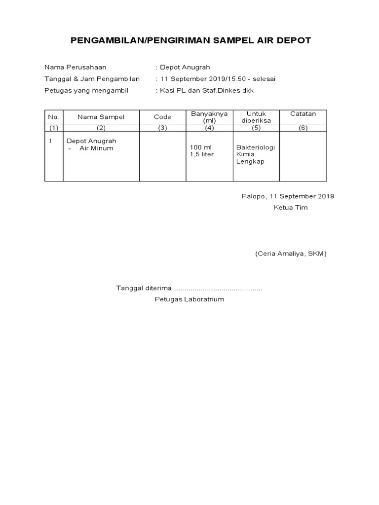 Berita Acara PENGAMBILAN Sampel Air Depot | PDF