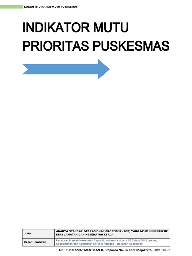 KAMUS INDIKATOR MUTU PKM MENTIKAN Impp Imn | PDF