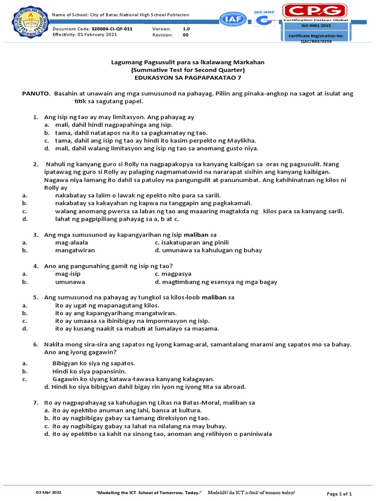ESP7 - Summative Final 3 | PDF