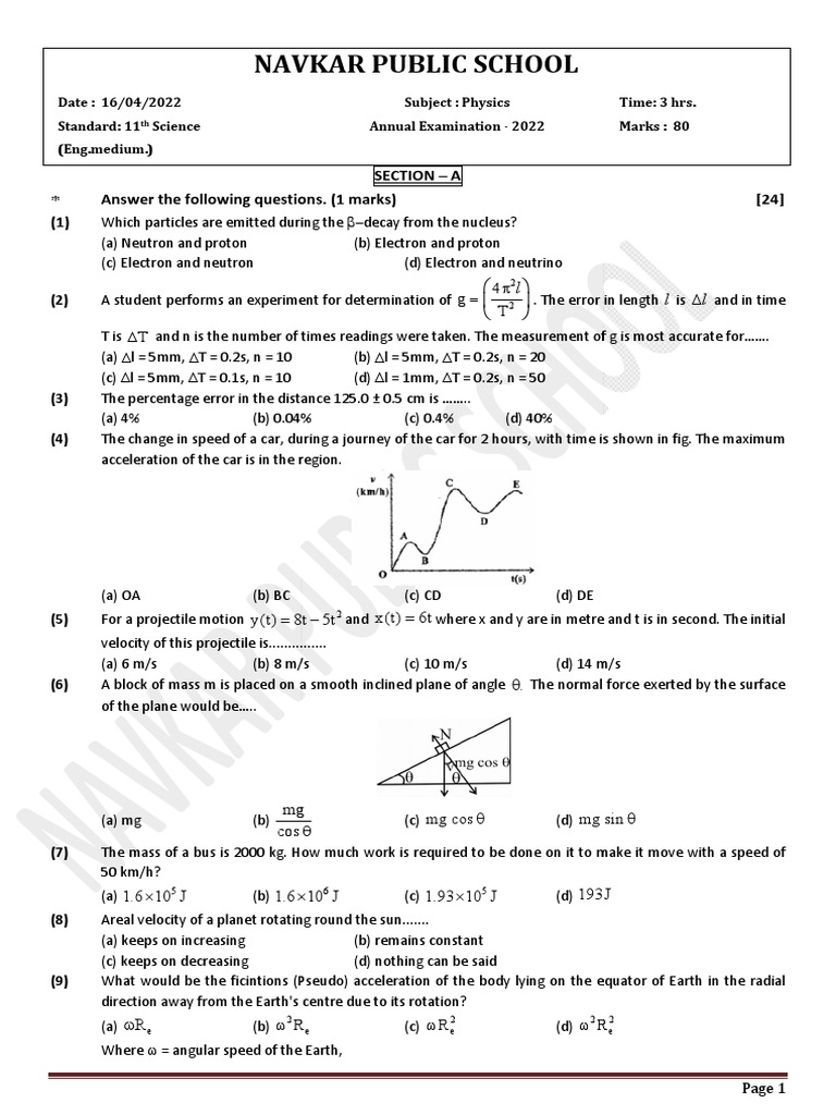STD 11th Science Annual Exam Physics em 16.4.22 | PDF | Waves | Force