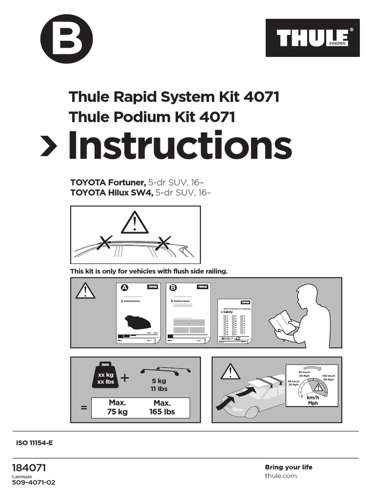 Thule System Kit 4071 Instructions | PDF | Motor Vehicle Manufacturers ...