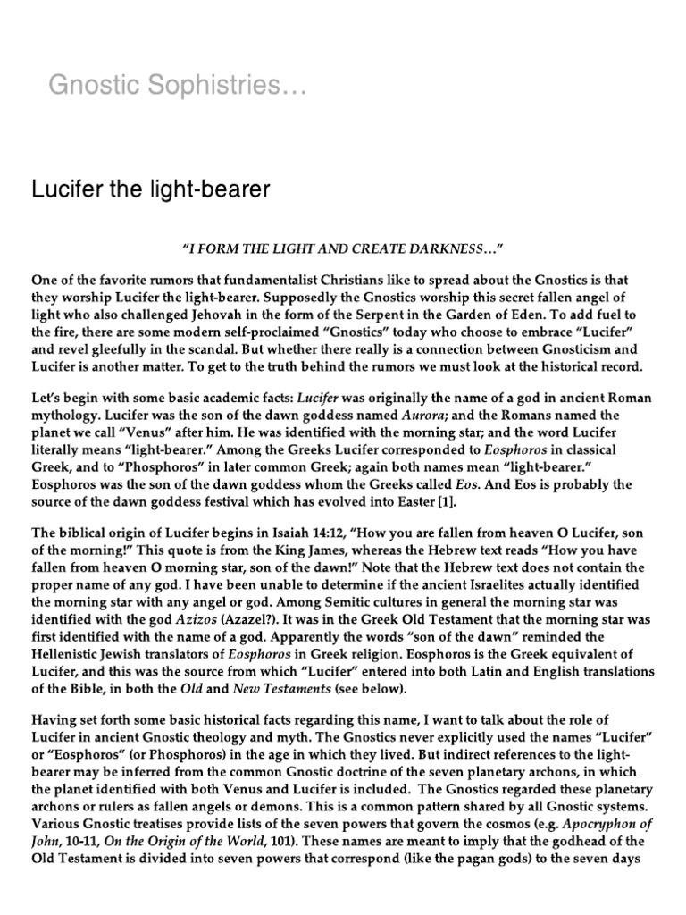 Lucifer The Light-Bearer - Gnostic Sophistries | PDF