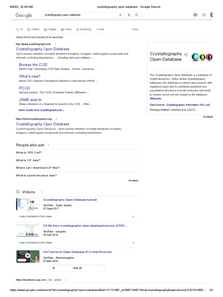 Crystallography Open Database | PDF | X Ray Crystallography ...