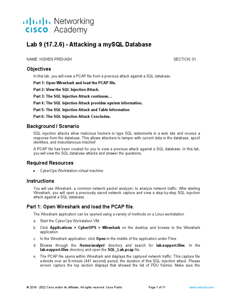 Lab 9 (17.2.6) - Attacking A mySQL Database | PDF | Databases | Hypertext Transfer Protocol