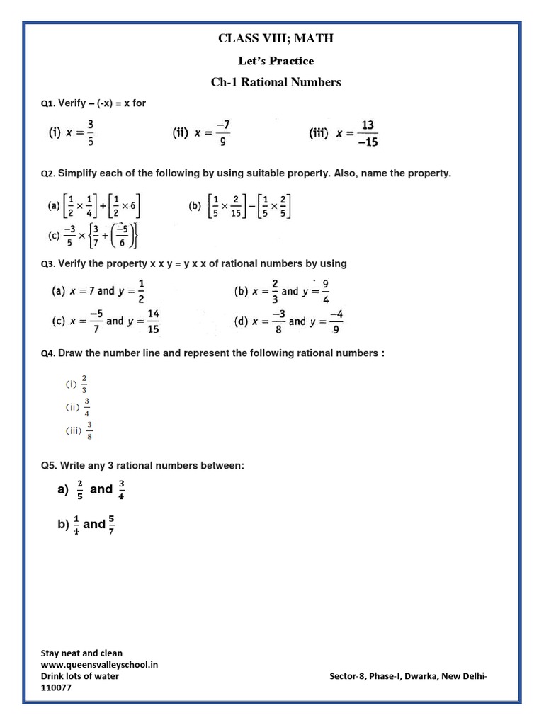 Class 8 Math: Rational Numbers Practice | PDF