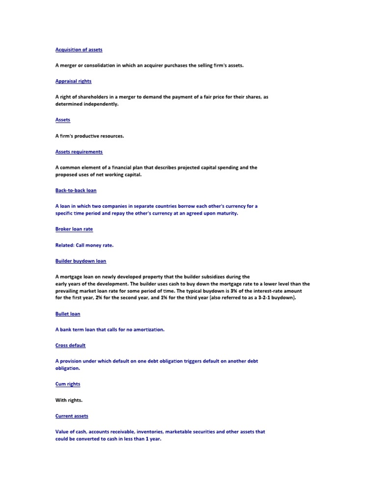 Finance Glossary | PDF | Loans | Stocks