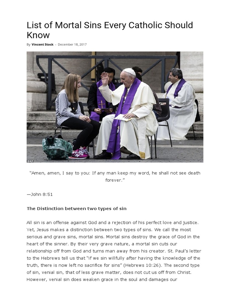 List of Mortal Sins Every Catholic Should Know: Vincent Stock | PDF ...