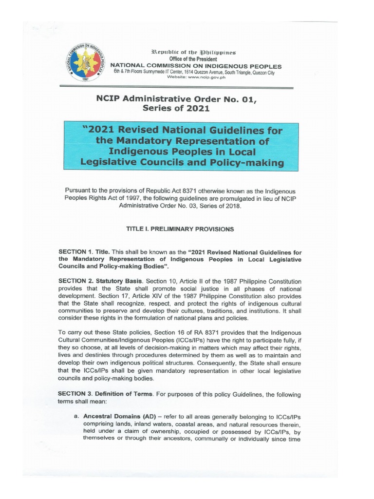 NCIP ADMIN ORDER NO 01 s2021 Revised National Guidelines For The ...