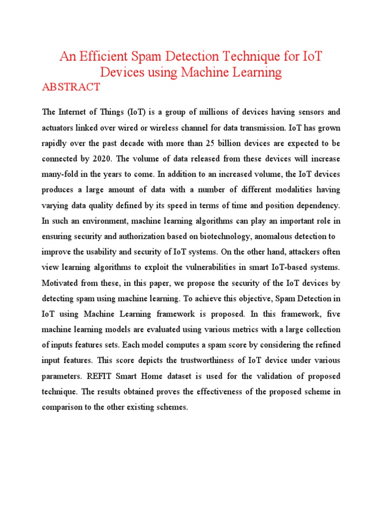 IoT Spam Detection via Machine Learning | PDF | Internet Of Things ...
