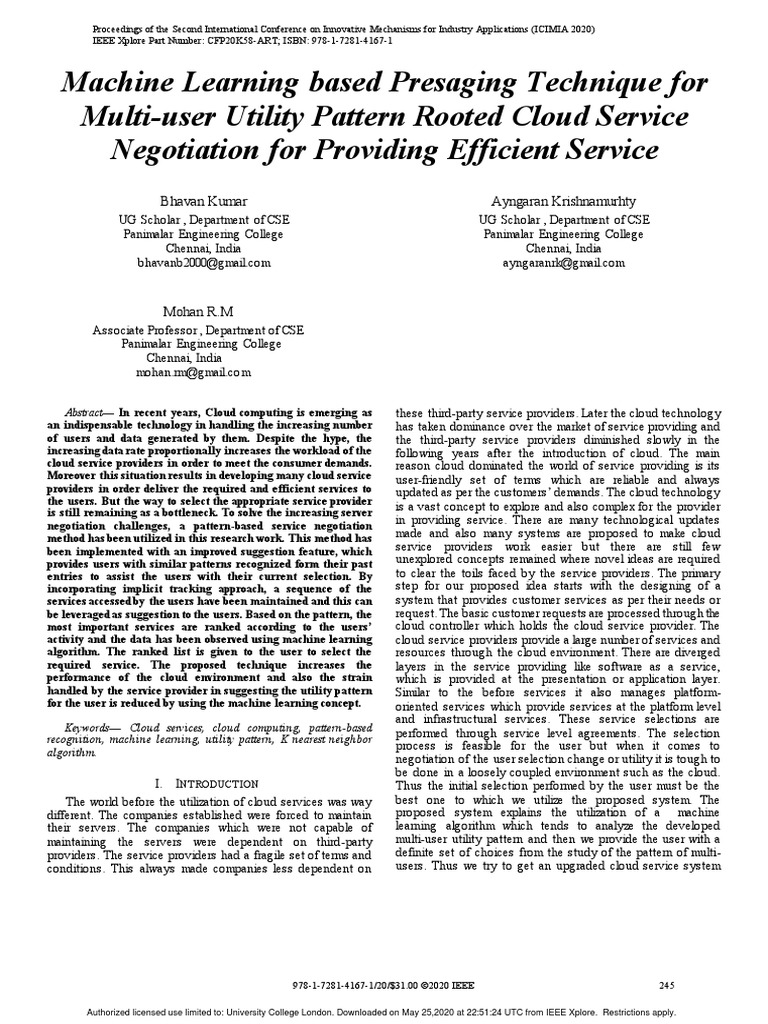 2 Machine Learning Based Presaging Technique For | PDF | Statistical ...