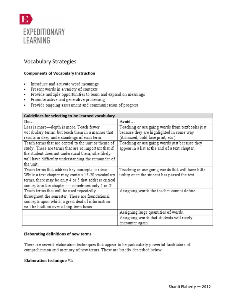 Vocabulary Strategies: Components of Vocabulary Instruction | PDF ...