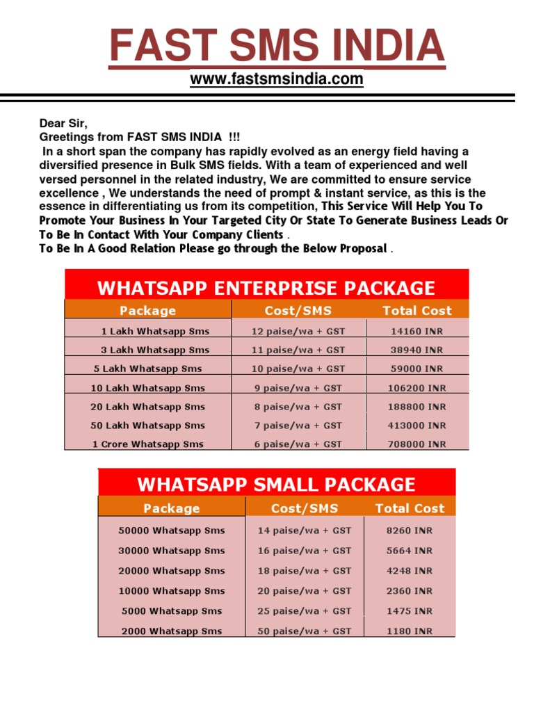 Fast Sms India: Whatsapp Enterprise Package | PDF | Communication ...