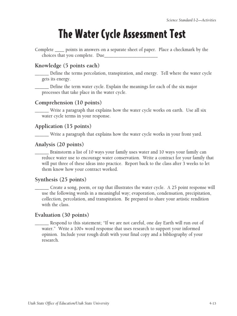 The Water Cycle Assessment Test: Knowledge (5 Points Each) | PDF