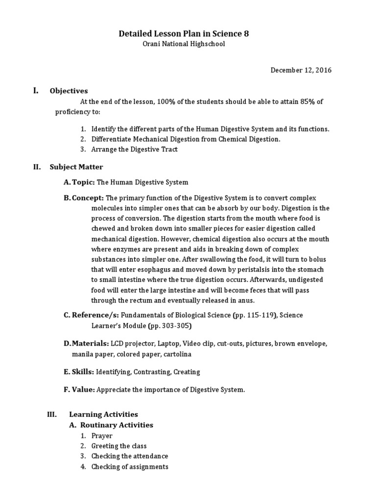Understanding Human Digestion: Lesson Plan | PDF | Digestion | Human ...