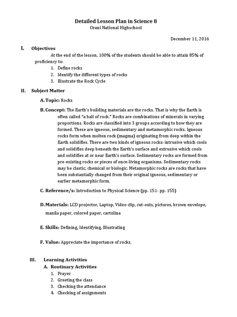 Grade 5 Rocks and Minerals Lesson Plan | PDF | Rock (Geology) | Igneous ...