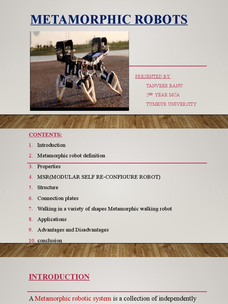 Metamorphic Robots: Presented By: Tanveer Banu 2 Year Mca Tumkur University | PDF | Robot | Robotics