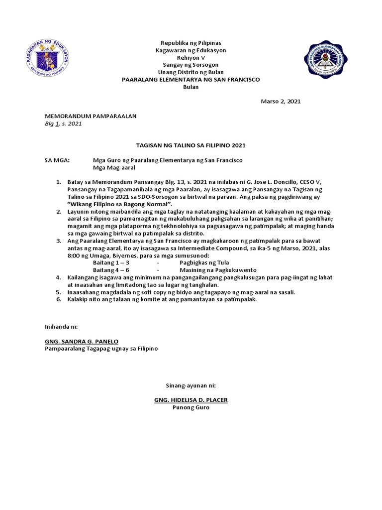 Memo in Filipino | PDF