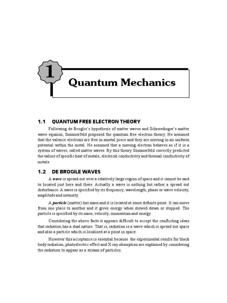 Quantum Mechanics: 1.1 Quantum Free Electron Theory | PDF | Electromagnetic Radiation ...