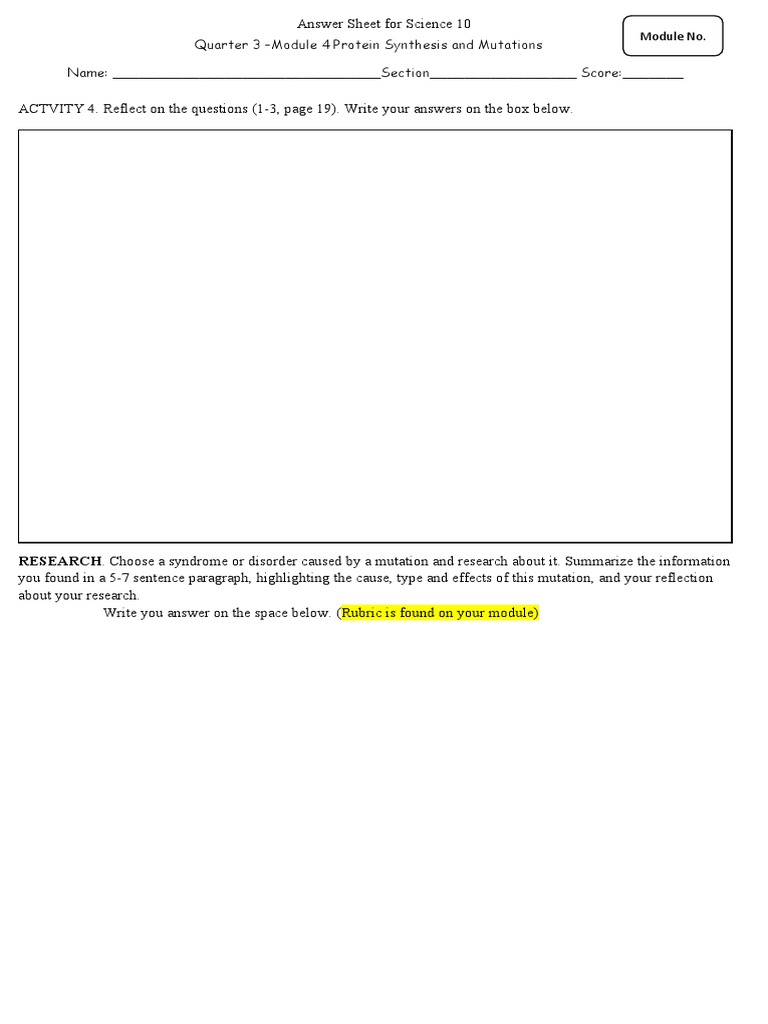 Answer Sheet For Science 10 | PDF | Wellness | Science & Mathematics