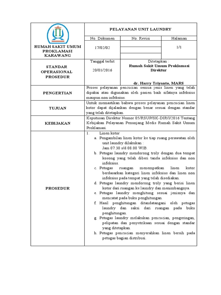 Spo Pelayanan Unit Laundry-1 | PDF