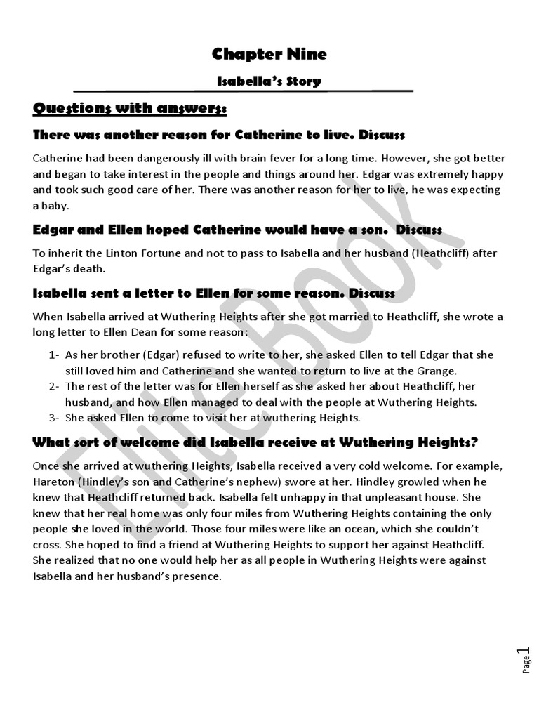 Chapter Nine: Questions With Answers | PDF | Heathcliff (Wuthering ...