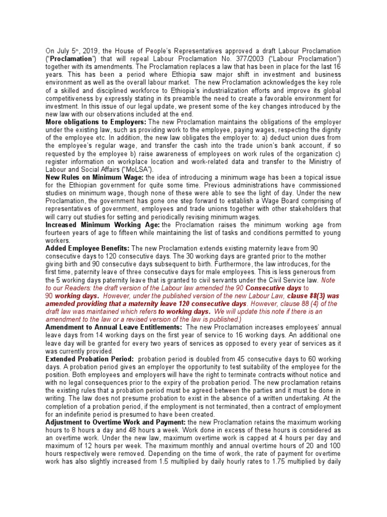 New Labor Proclamation 1156 | PDF | Employment | Labour Law