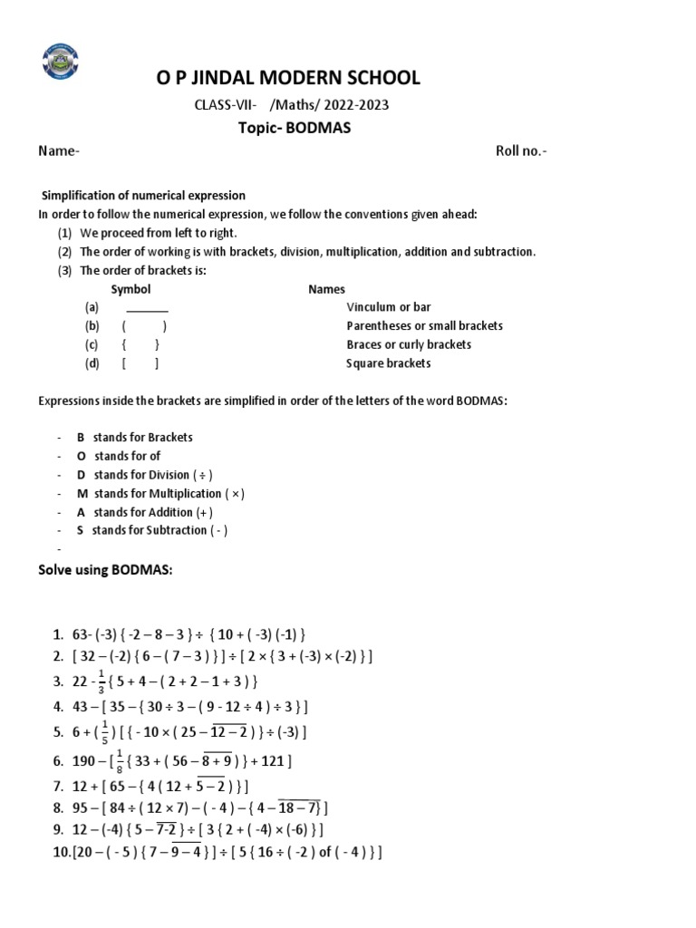 Simplifying Numerical Expressions Using BODMAS Notation | PDF