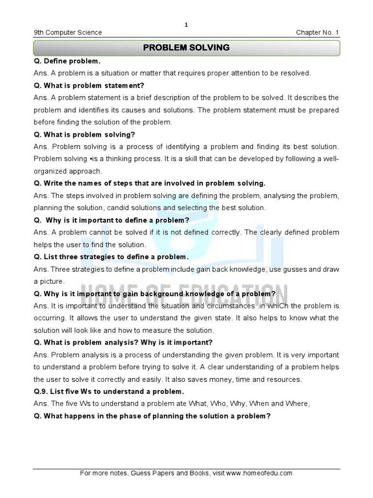 9th Class Computer Chapter No 1 Pdf Algorithms Inputoutput 4651