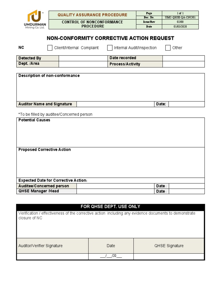 01 NCR-Corrective Action Request | PDF