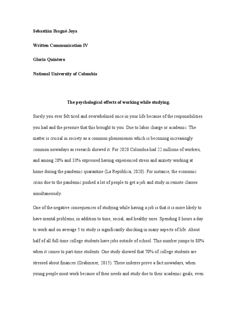 The Psychological Effects of Working While Studying | PDF | Stress ...