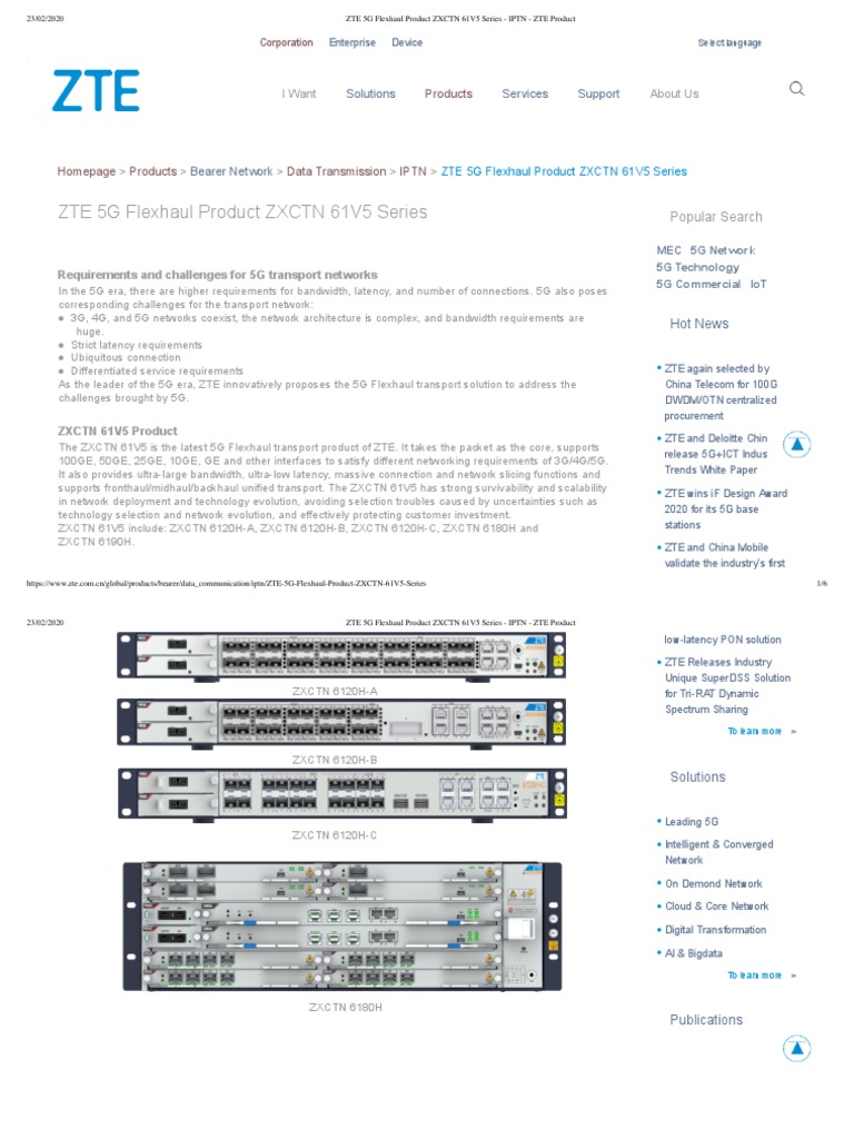 ZTE 5G Flexhaul Product ZXCTN 61V5 Series - IPTN - ZTE Product | PDF | Computer Network | 4 G