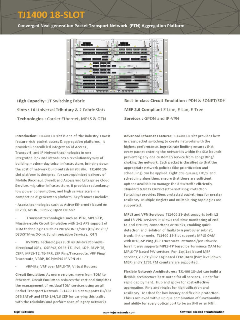 Core Tj1400 18 Slot PTN | PDF | Networking | Multiprotocol Label Switching