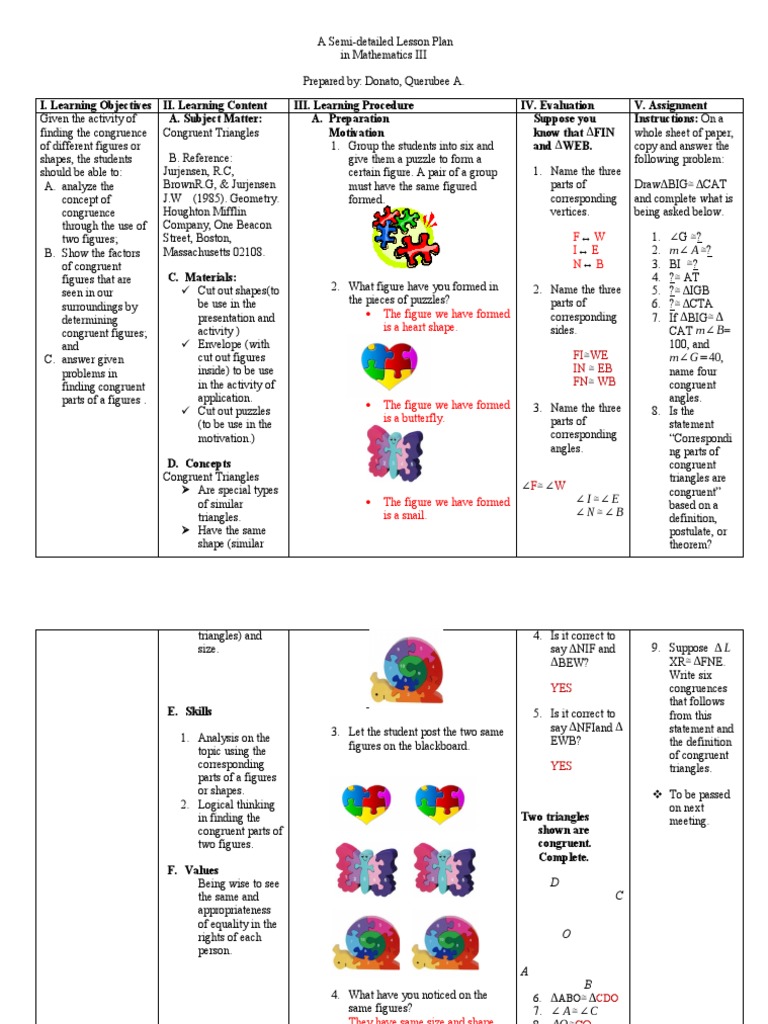 A Semi - Detailed Lesson Plan in Geometry | PDF | Triangle | Geometry