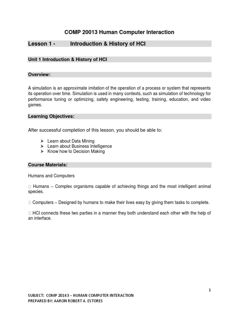Human-Computer-Interaction Lesson 1 | PDF | Human–Computer Interaction | Graphical User Interfaces