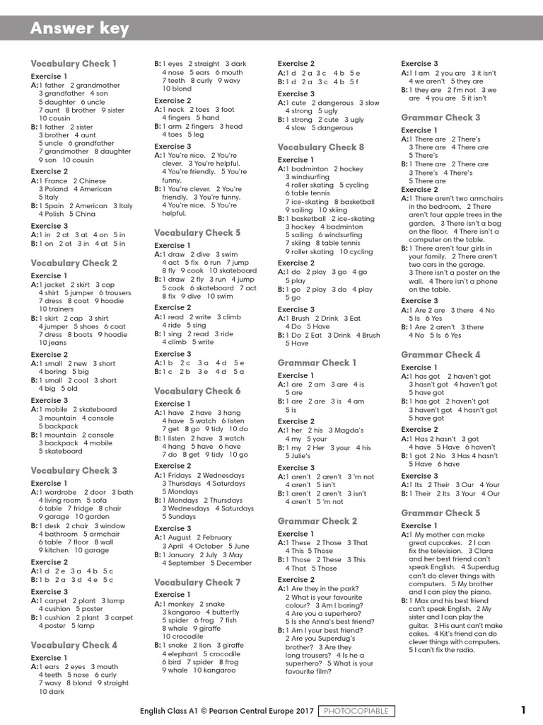 ECA1 Tests Answer Key | PDF