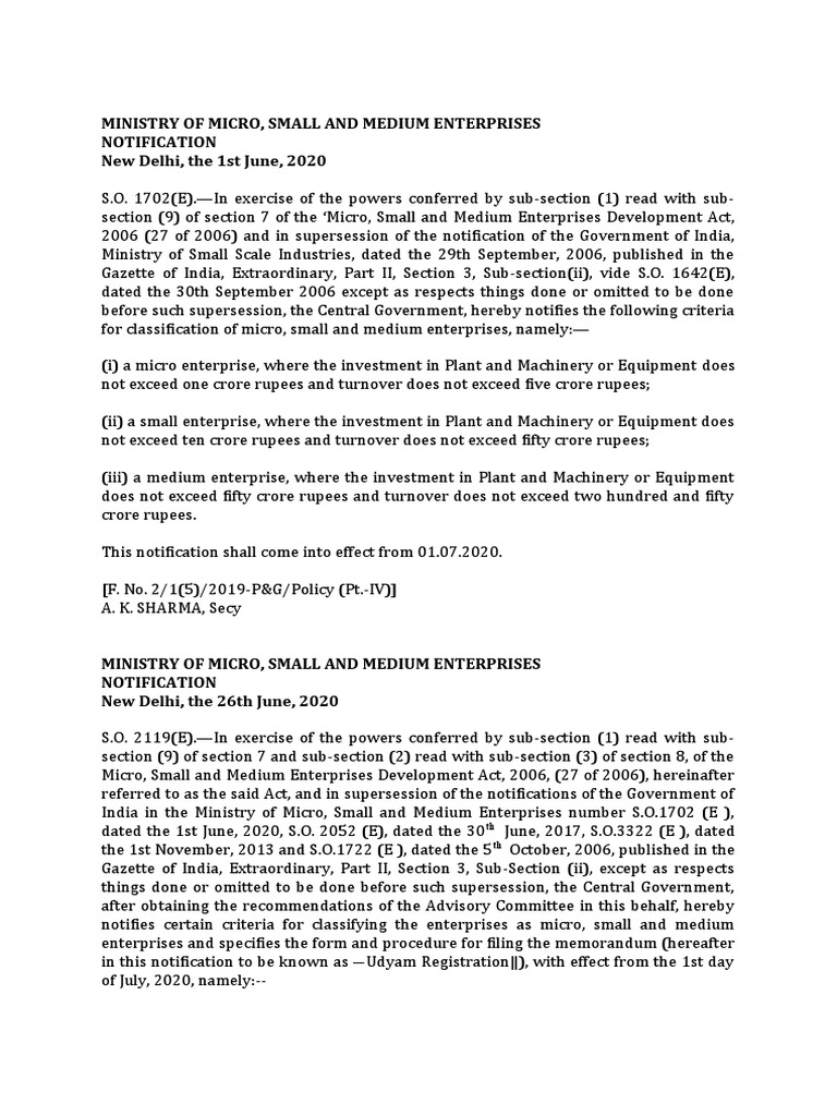 MSME Revised Classification | PDF