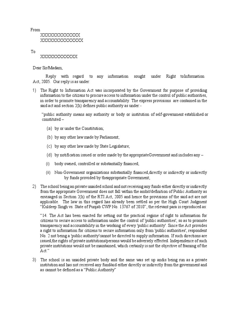 RTI Answer Format | PDF | Fiduciary | Common Law
