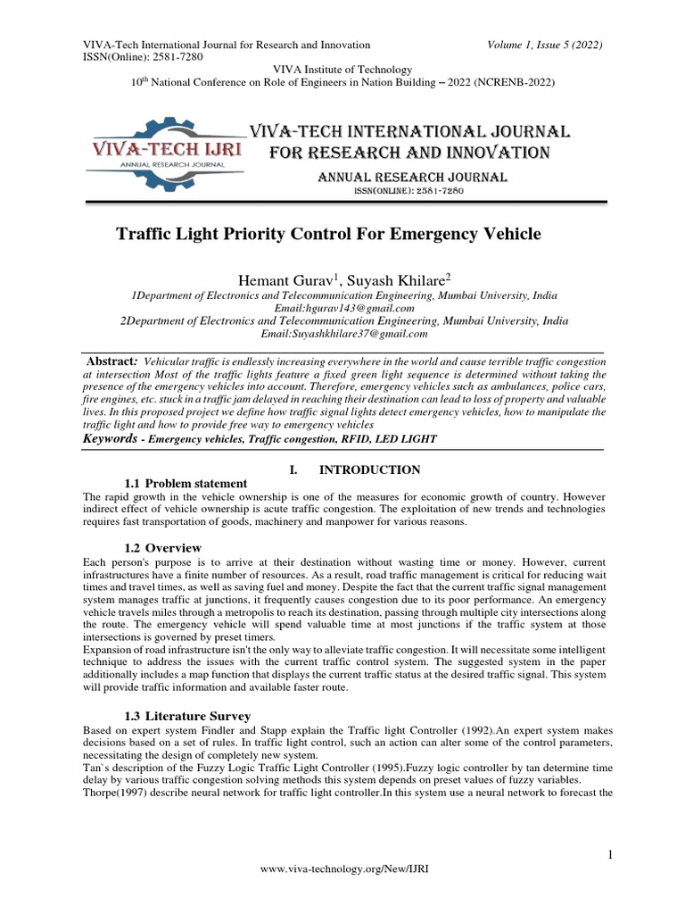 Traffic Light Priority Control For Emergency Vehicle | PDF | Traffic ...
