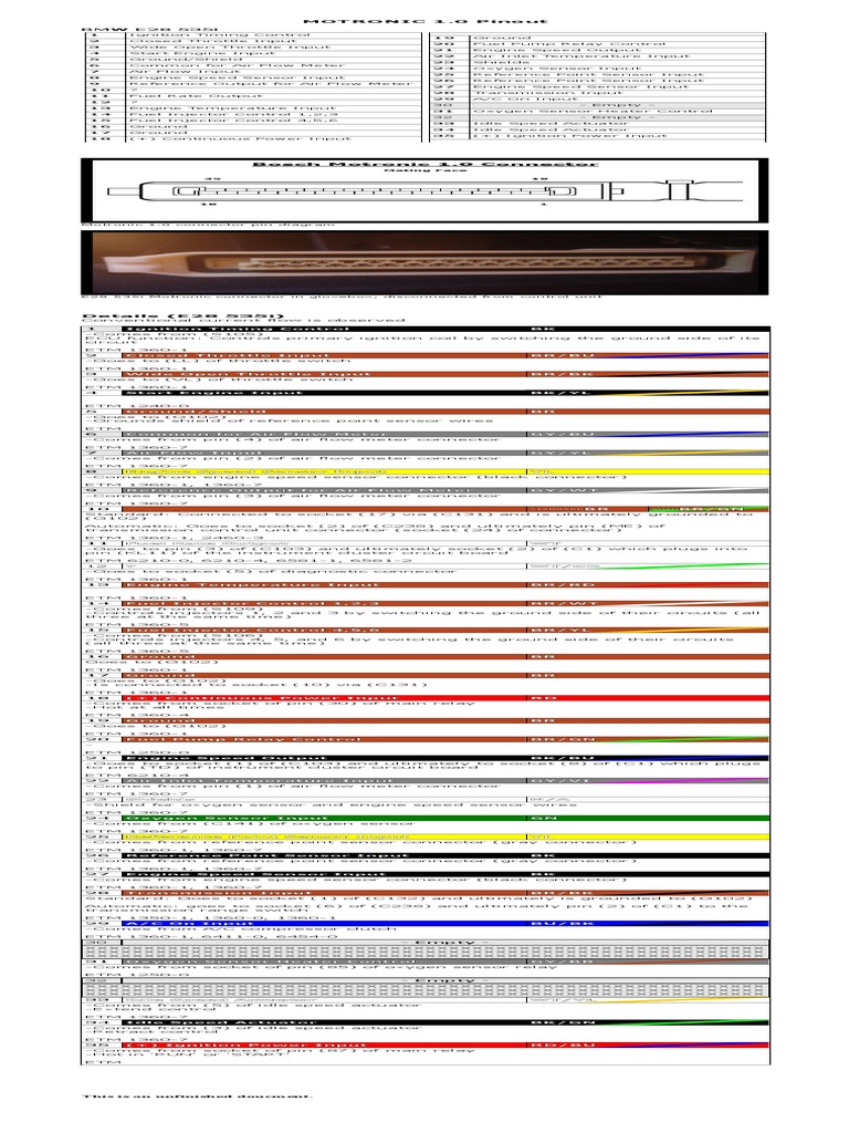 MOTRONIC 1.0 Pinout: BMW E28 535i | PDF | Throttle | Electrical Connector