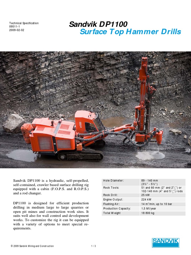 Sandvik DP1100: Surface Top Hammer Drills | PDF | Drill | Drilling