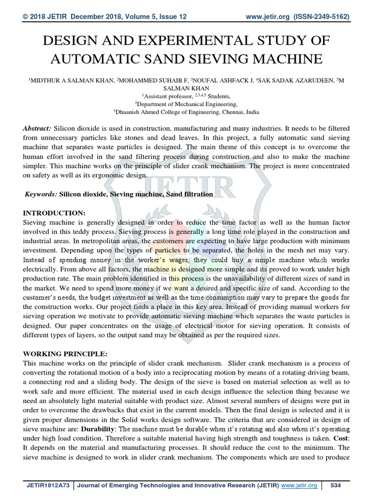 Design and Fabrication of Sand Filter Machine | PDF | Electric Motor ...