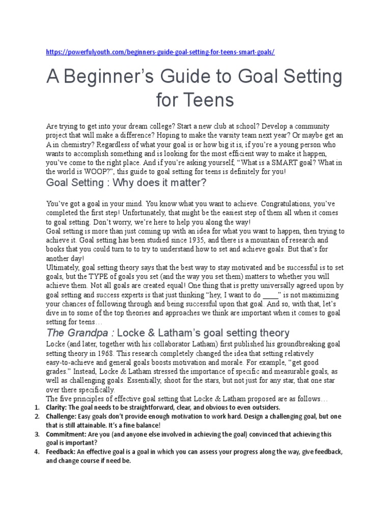 A Beginner's Guide To Goal Setting For Teens | Download Free PDF | Goal ...