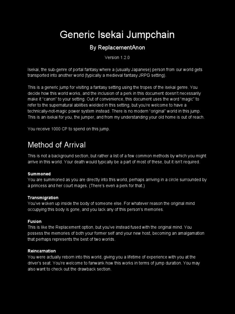 Generic Isekai Jumpchain | PDF