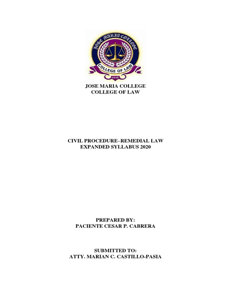 Expanded Sylabus Civil Procedure Remedial Law 2020 | PDF | Jurisdiction ...