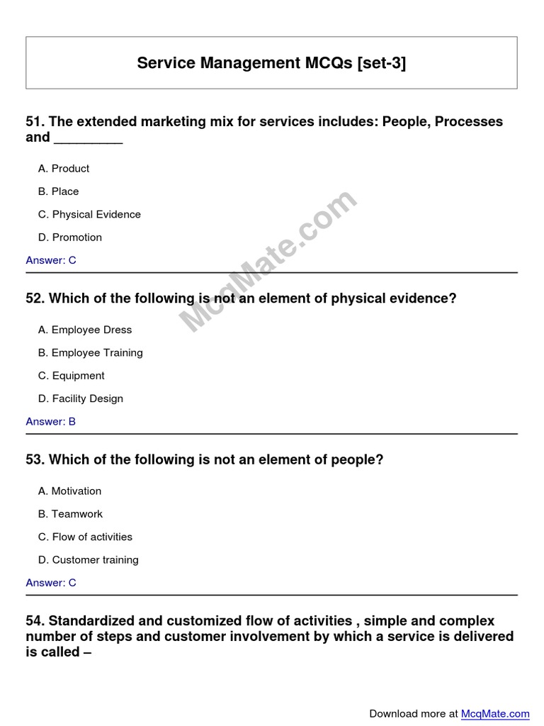 Service-Management Solved MCQs (Set-3) | PDF | Marketing | Pricing